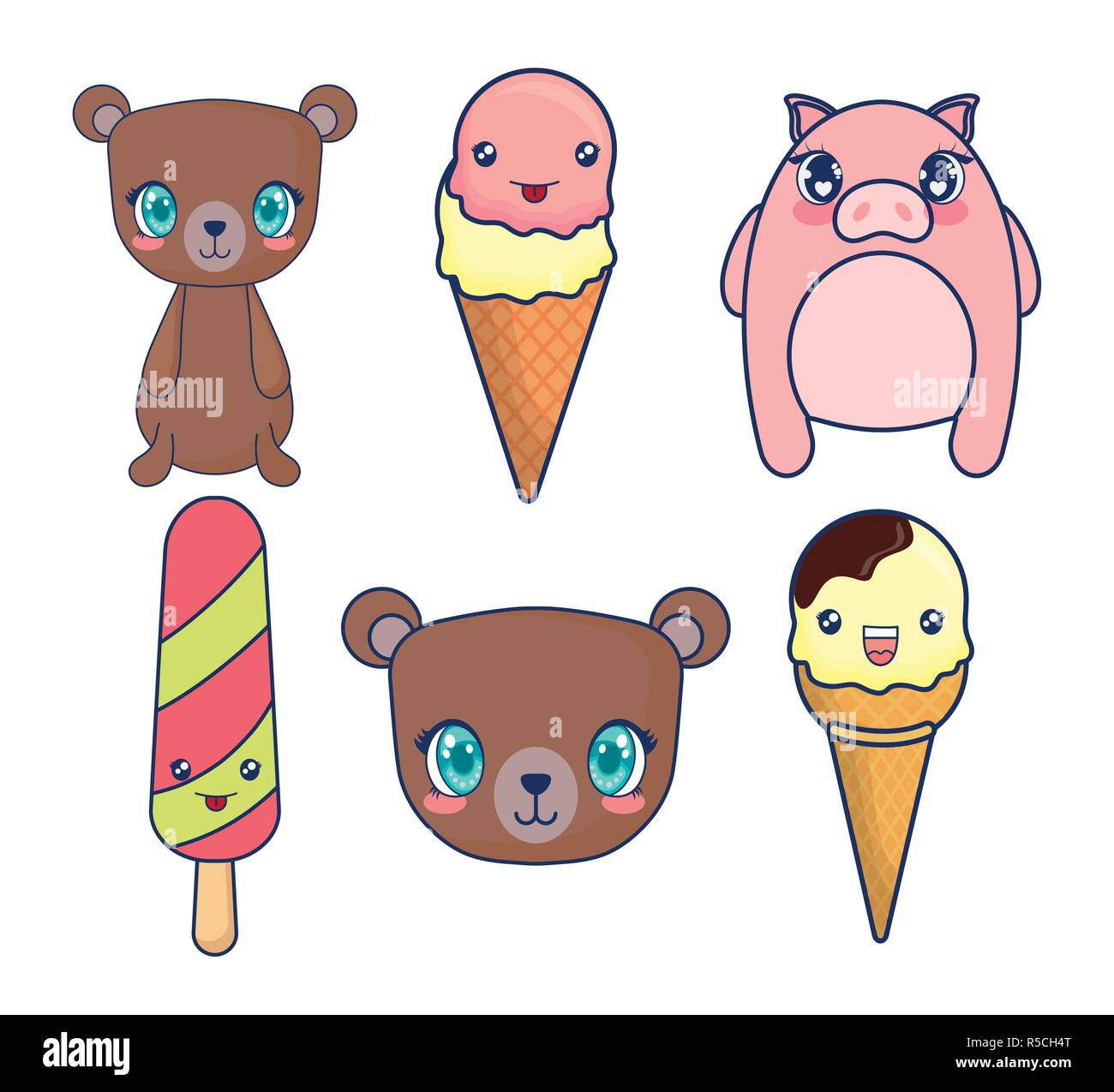 sweet and adorables kawaii set characters vector illustration design ...