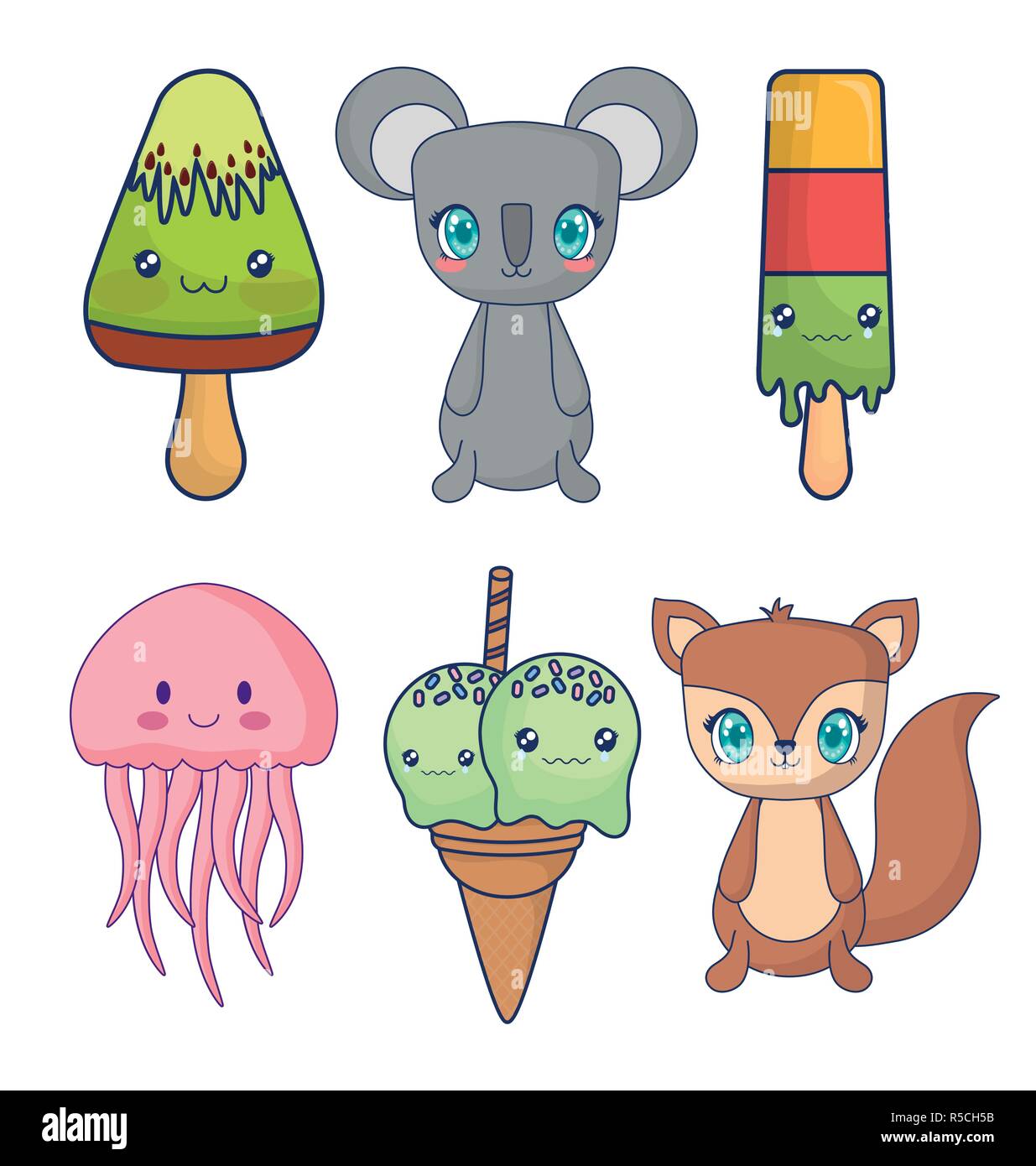 sweet and adorables kawaii set characters vector illustration design ...