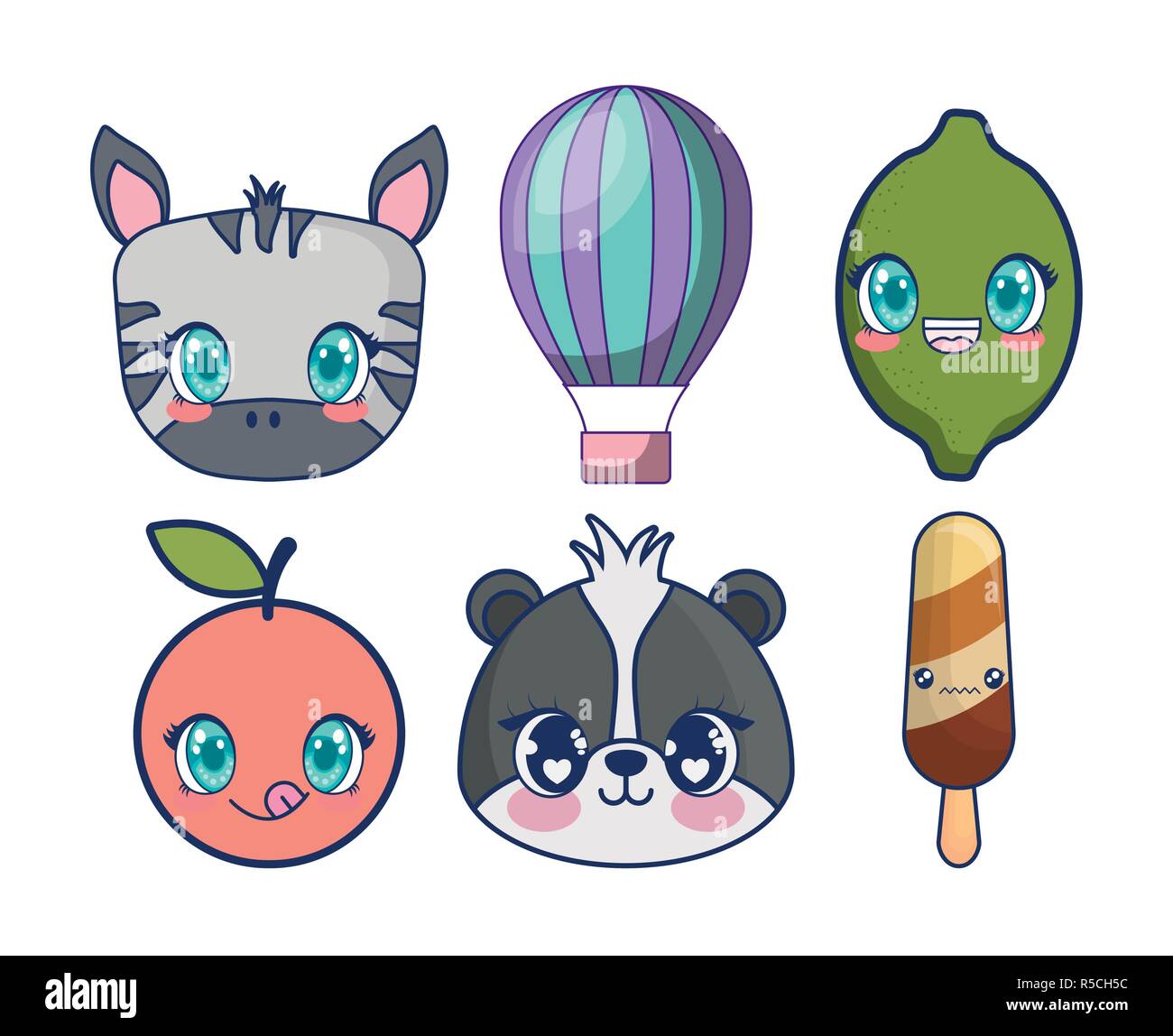 sweet and adorables kawaii set characters vector illustration design ...