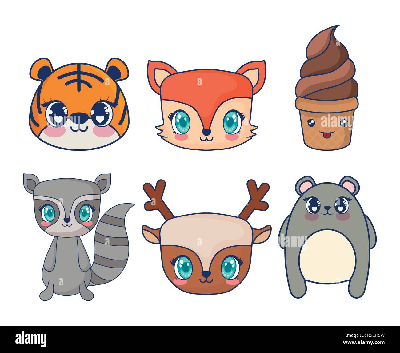 sweet and adorables kawaii set characters vector illustration design ...
