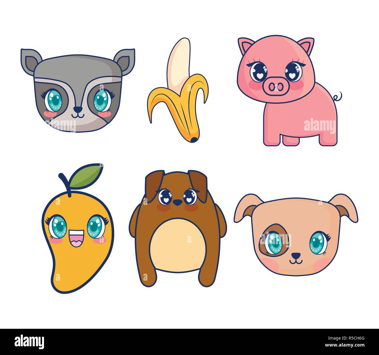 sweet and adorables kawaii set characters vector illustration design ...