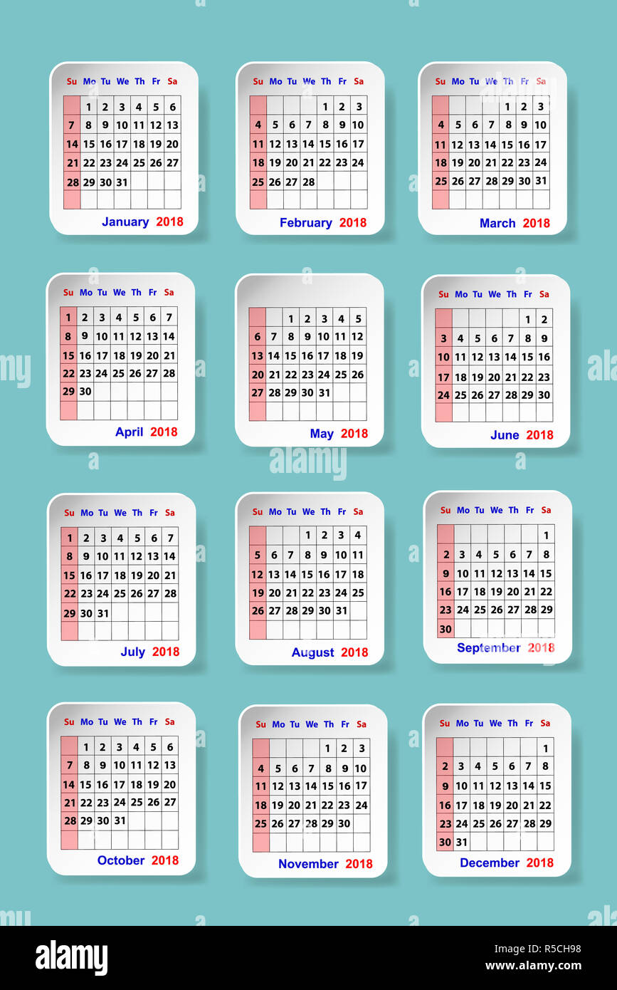 Calendar for 2018. Vertically Stock Photo - Alamy