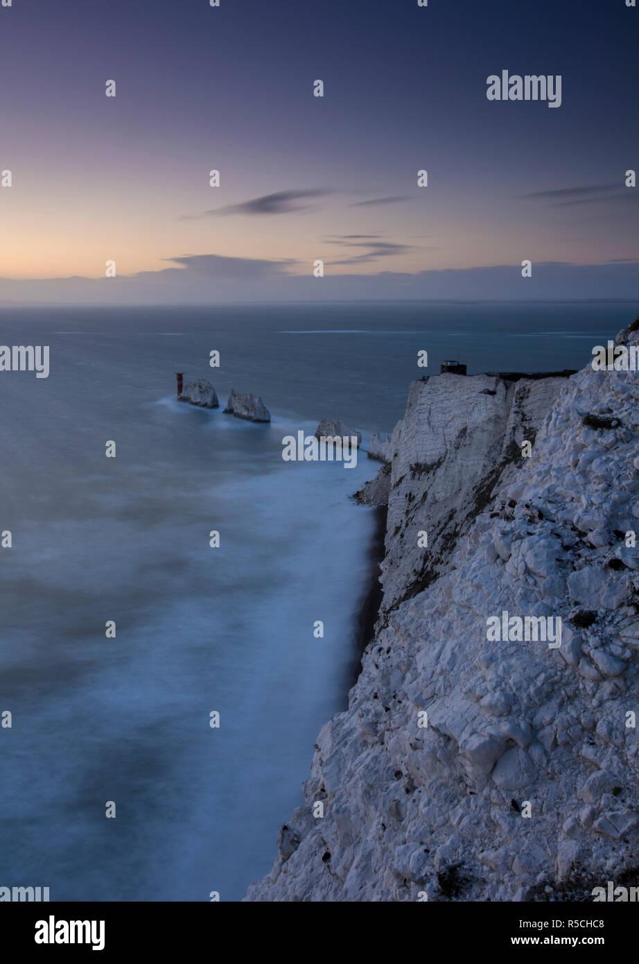 the needles lighthouse on the isle of wight at sunset Stock Photo - Alamy