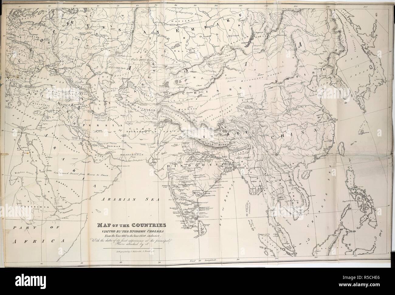 Cholera map. Map of the countries visited by the epidemic cholera from ...