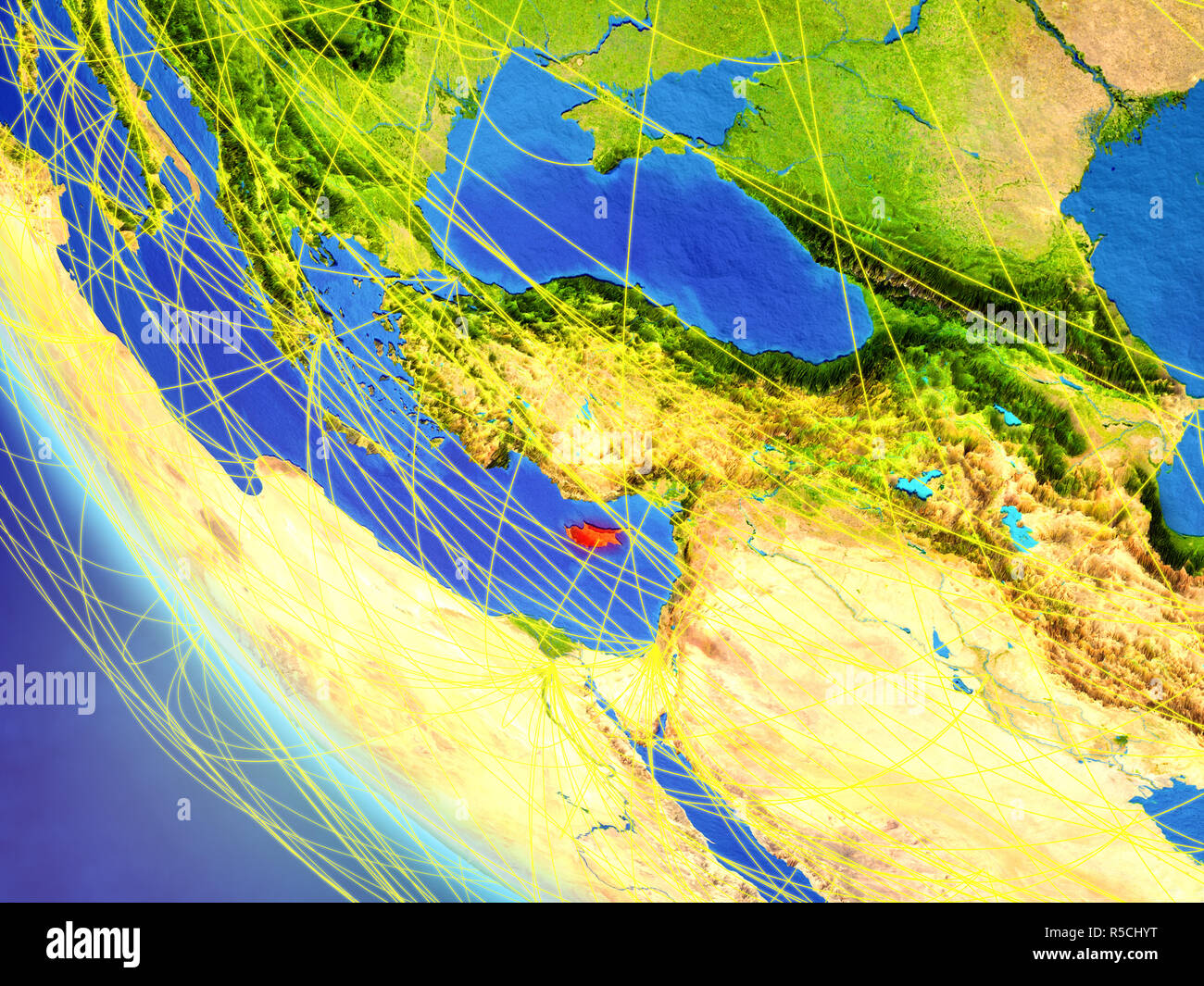 Cyprus on planet Earth from space with network. Concept of ...