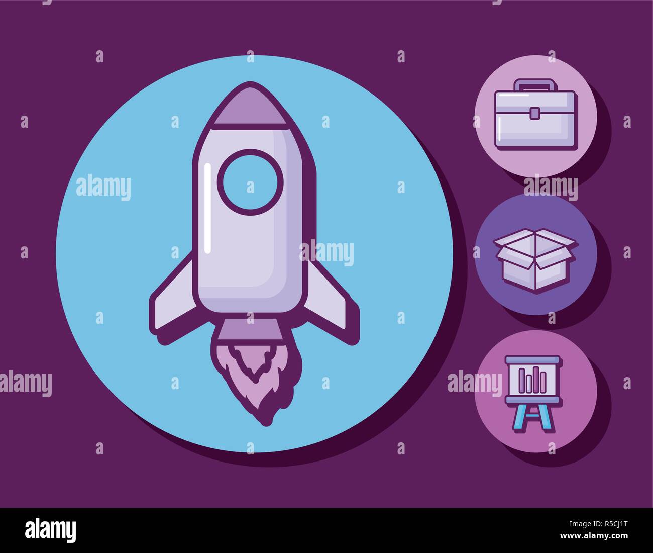 startup rocket with business icons vector illustration design Stock ...