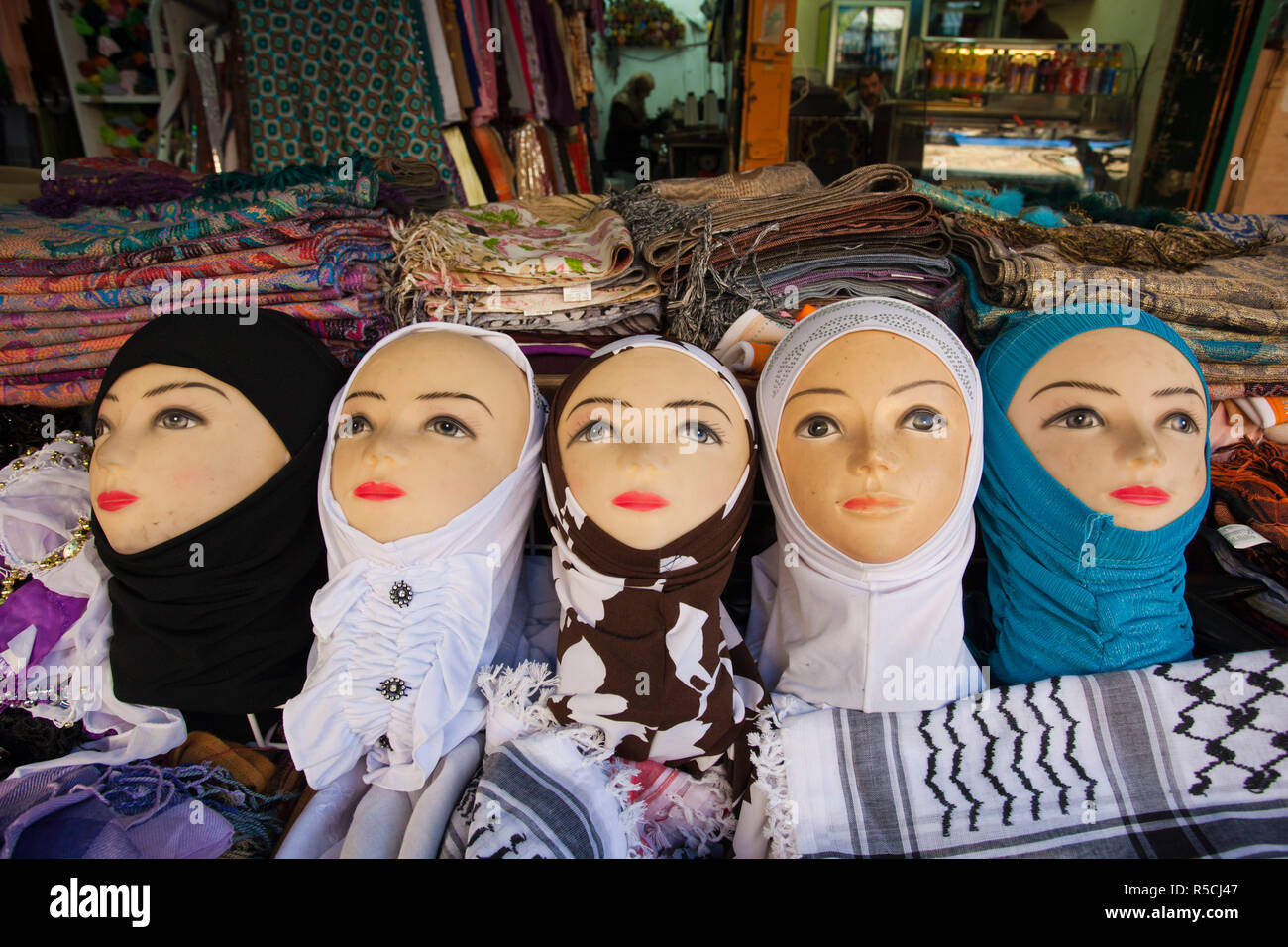 Israel, Jerusalem, Old City, female mannequins with Arab headscarves ...