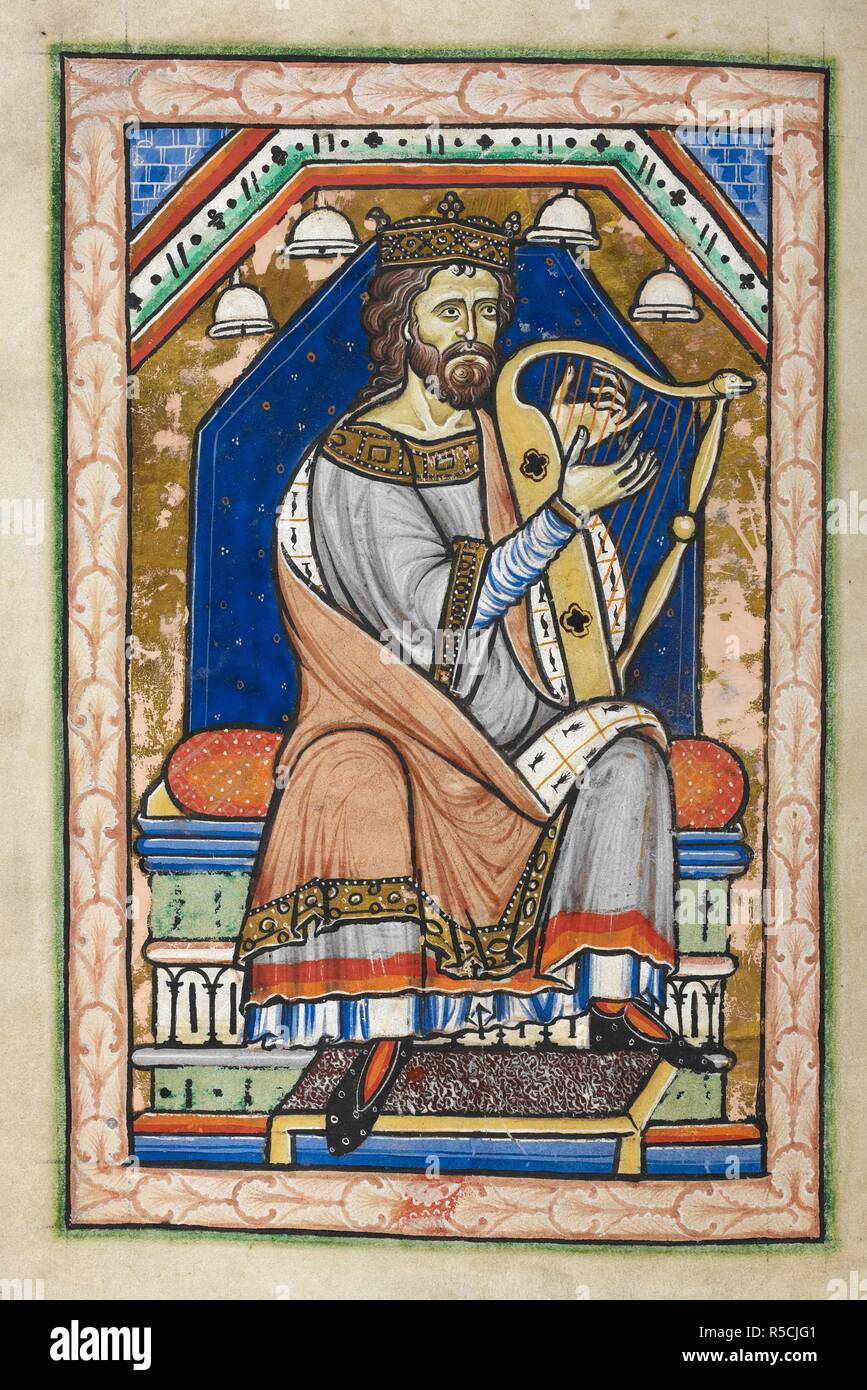King David playing a harp; four bells above his throne. Westminster ...