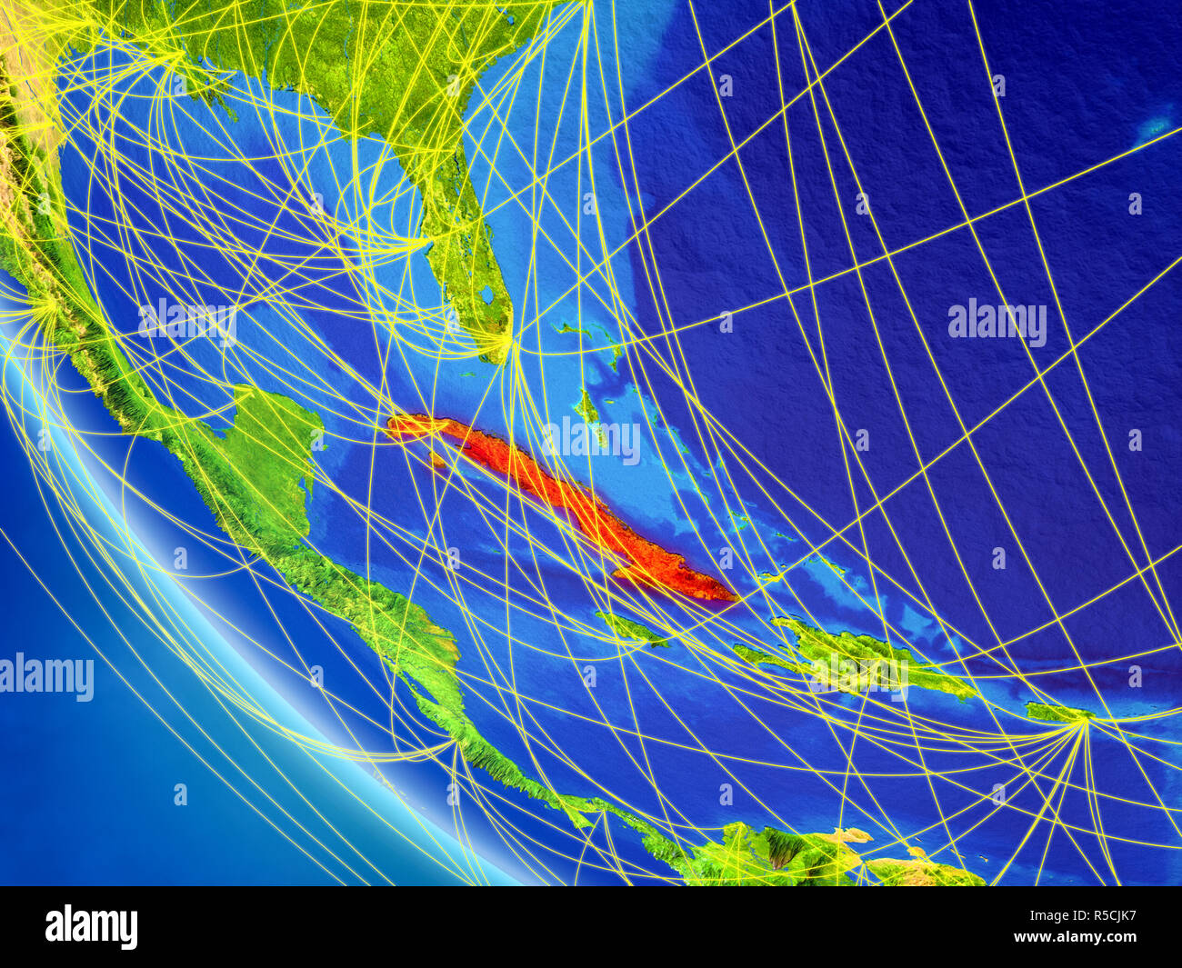 Cuba on planet Earth from space with network. Concept of international ...