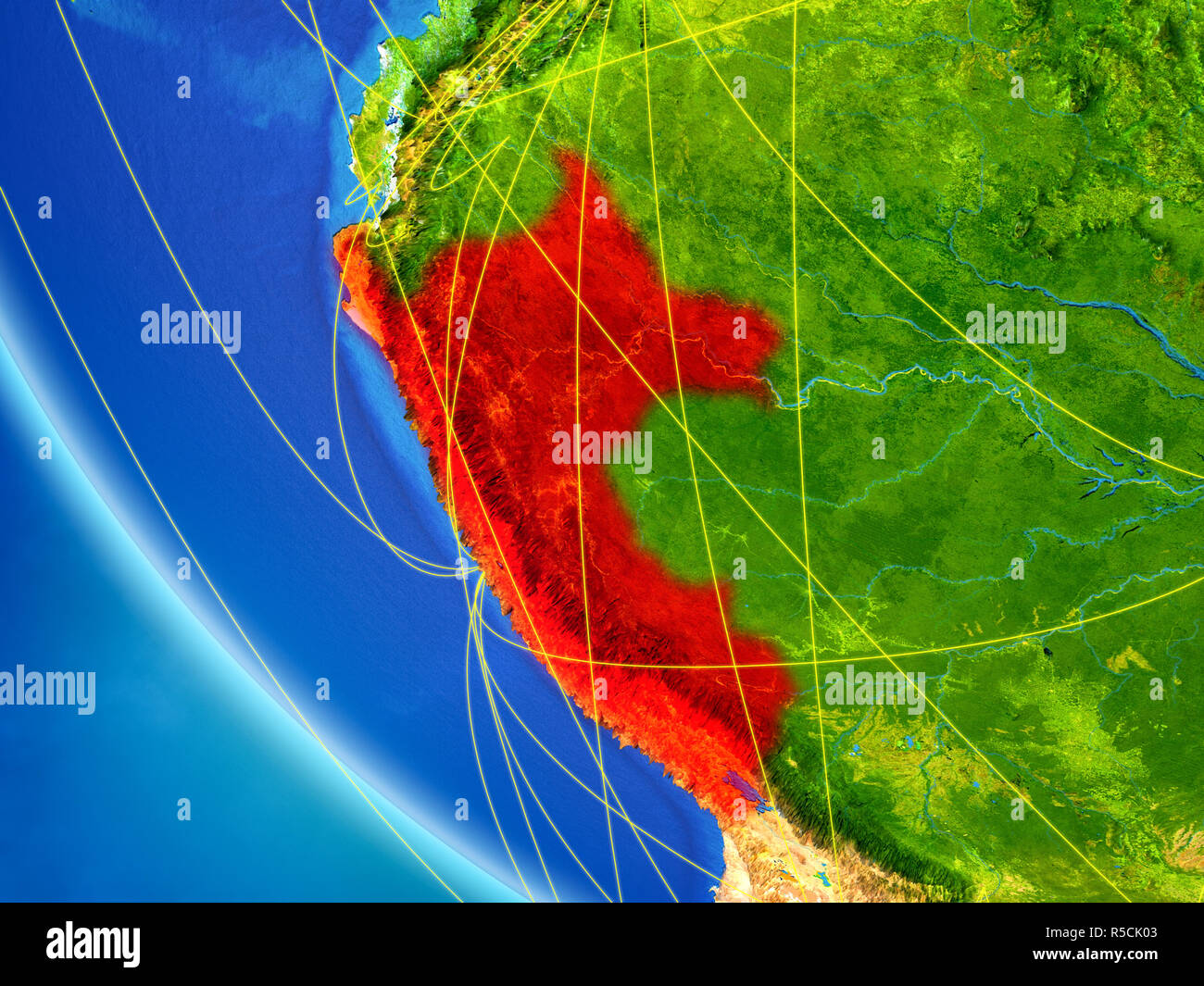 Peru on planet Earth from space with network. Concept of international ...