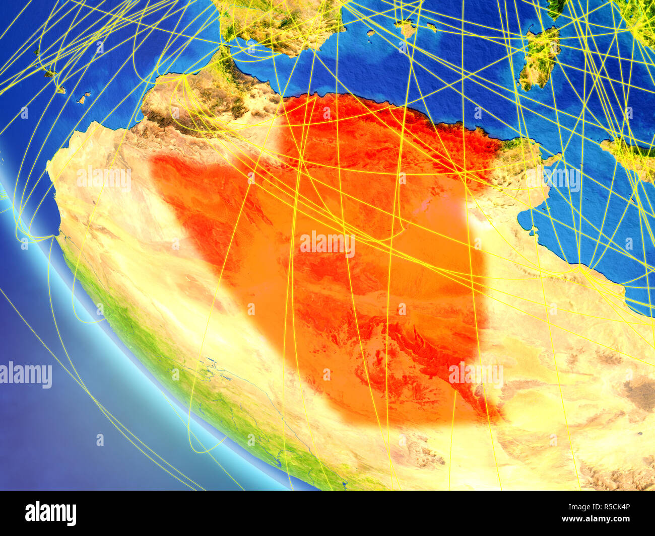 Algeria on planet Earth from space with network. Concept of ...