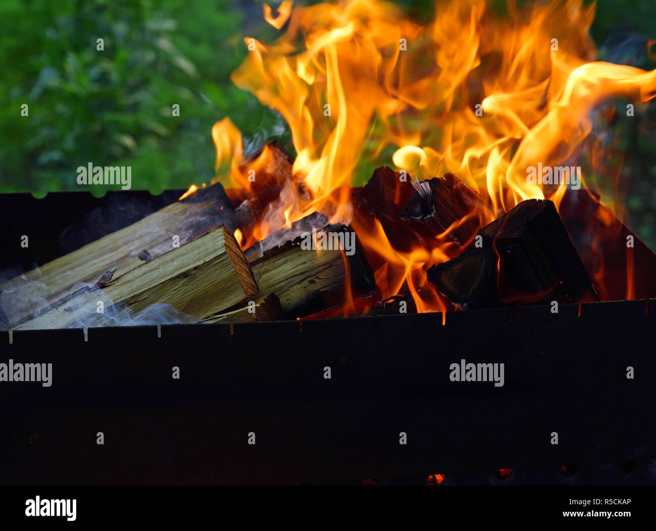Burning wooden logs Stock Photo - Alamy