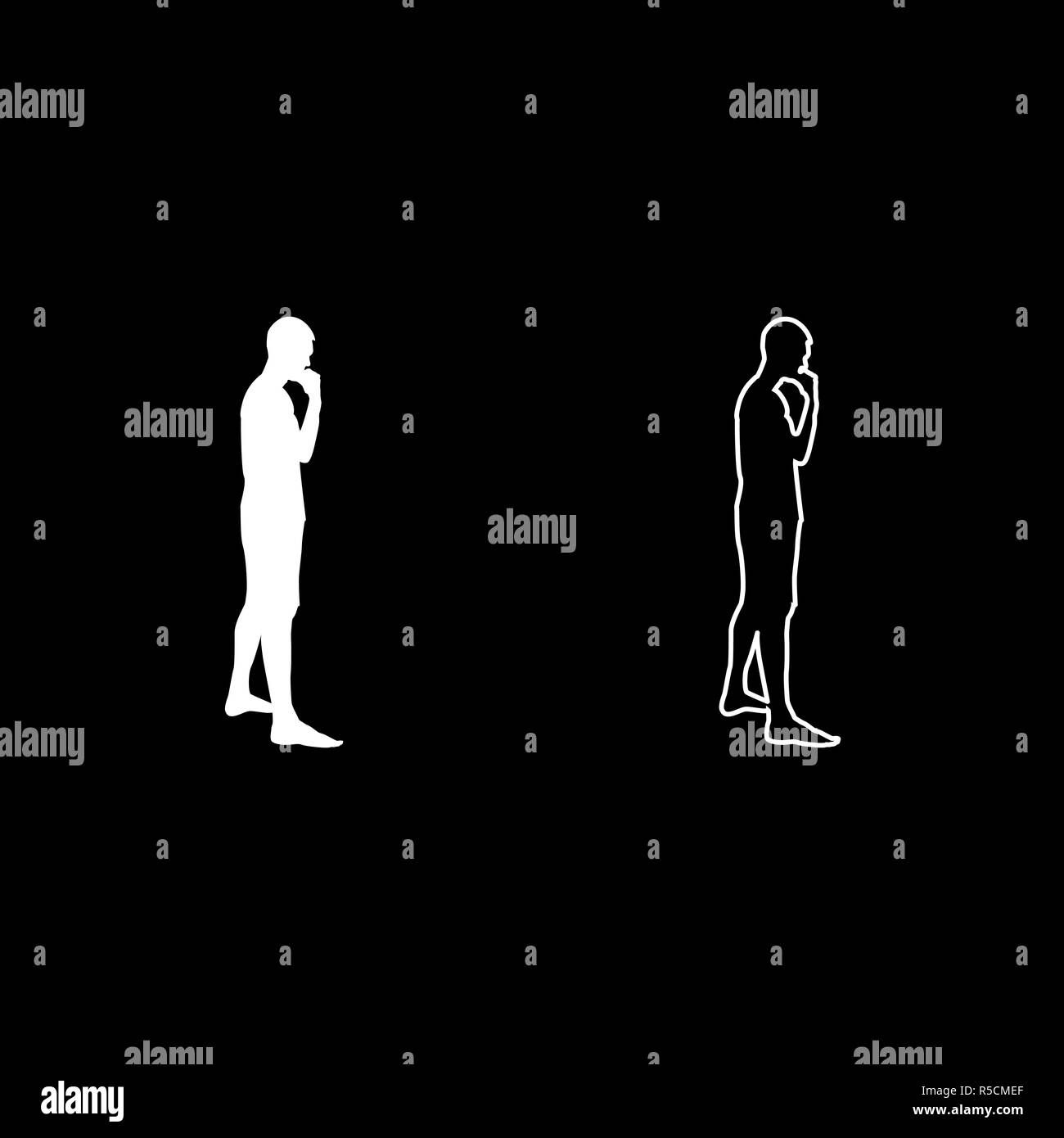 Thinking man standing silhouette Pensive person side view icon set ...