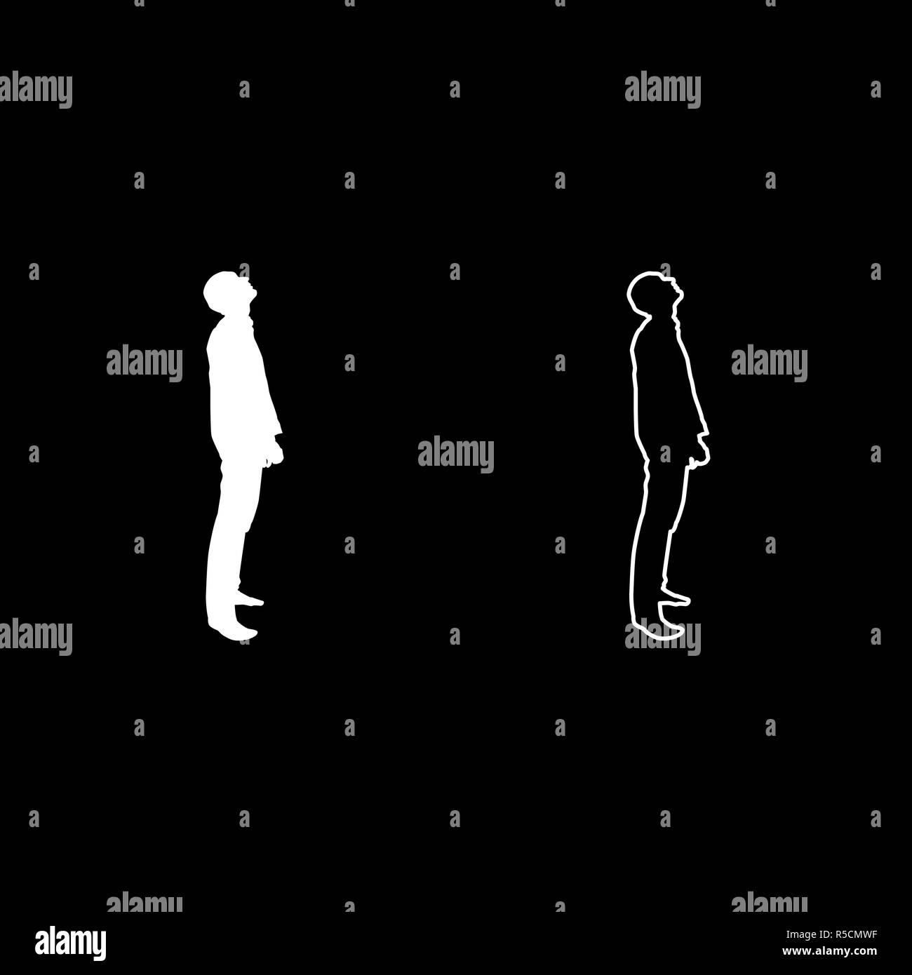 Man looks up silhouette icon set white color vector I flat style simple ...