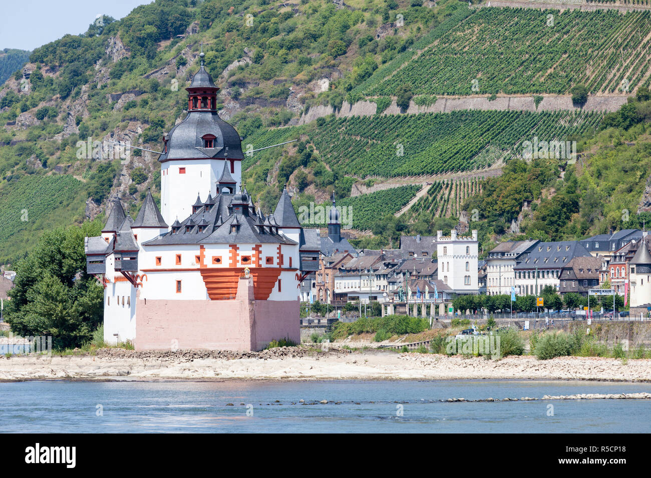 Rhine River Valley, Kaub, Germany. Pfalzgraffenstein or Pfalz Castle ...