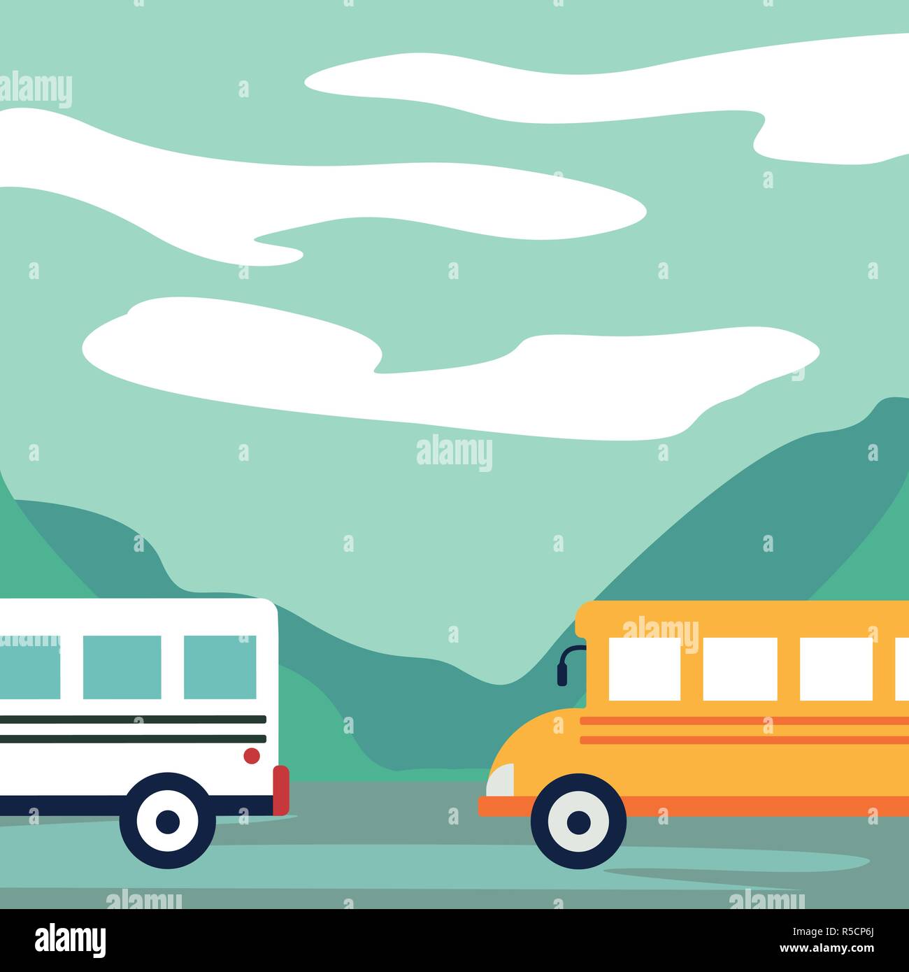 Cars, buses on the road, recreation area, lake in isometry Stock Vector ...