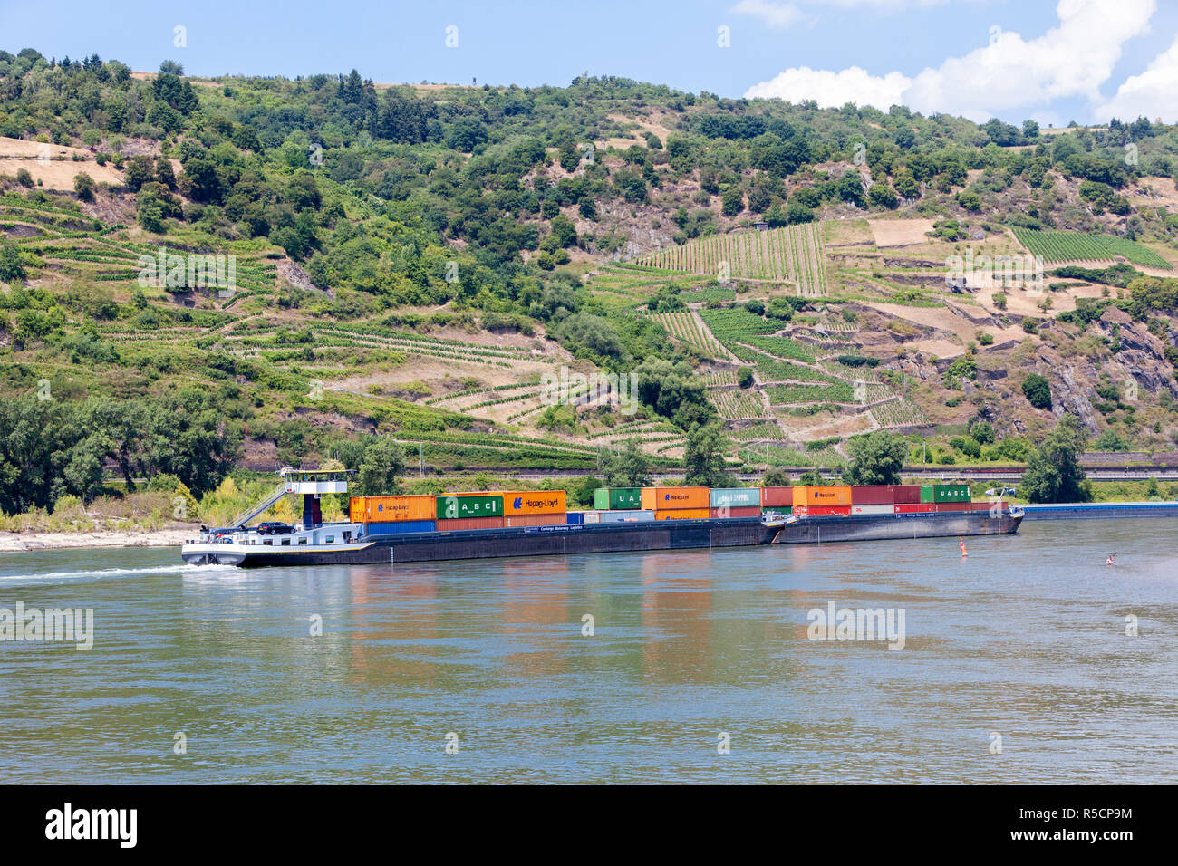 Rhine River, Germany. Boat Carrying Container Cargo Stock Photo - Alamy
