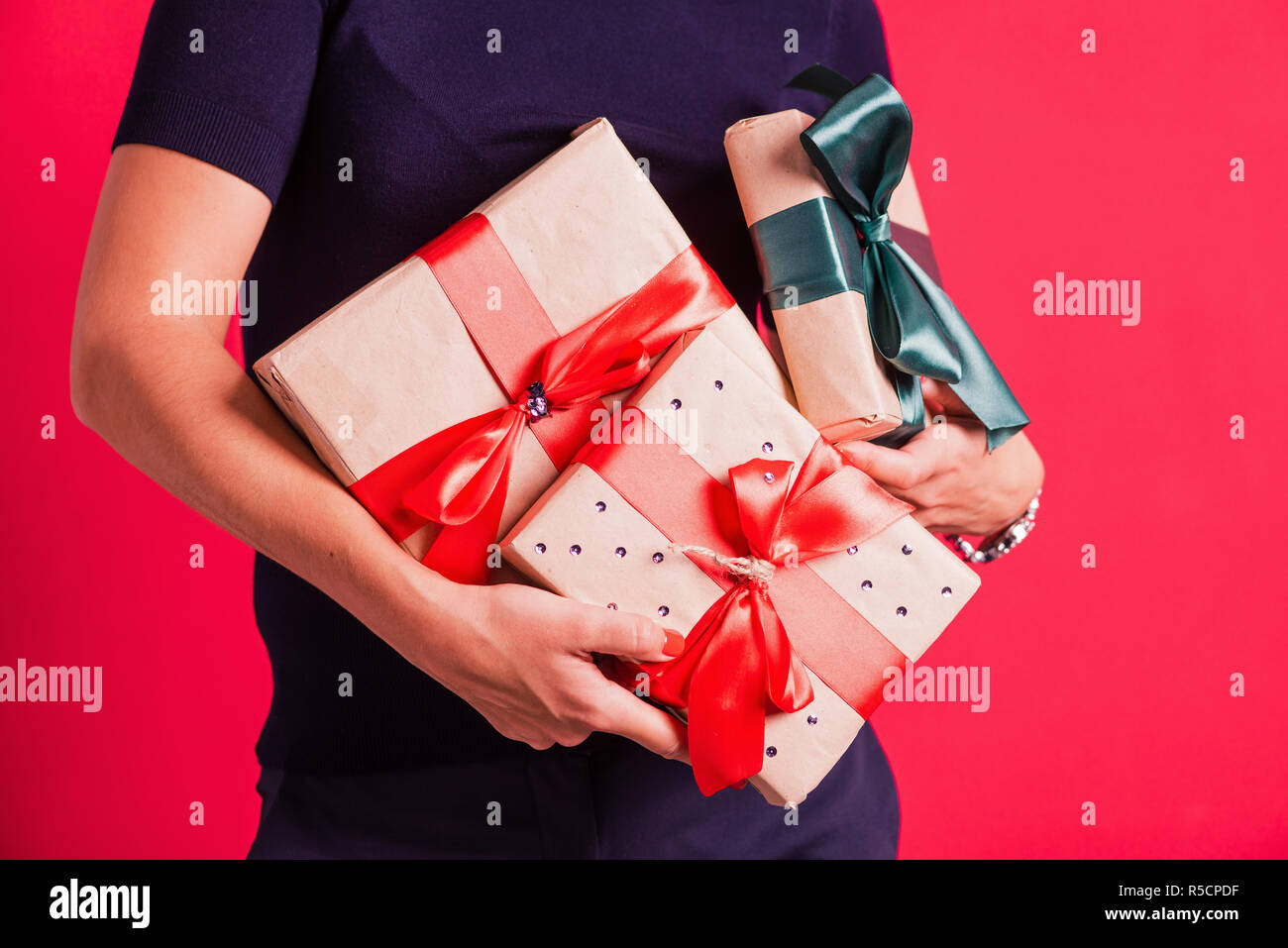 Beauty girl presents surprise gift hi-res stock photography and images ...