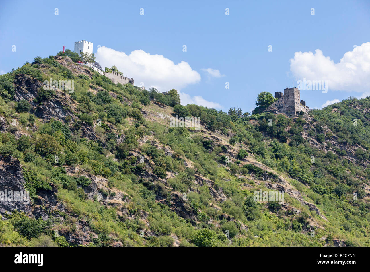 Rhine River Valley, Germany. Sterrenberg Castle on left, Liebenstein ...