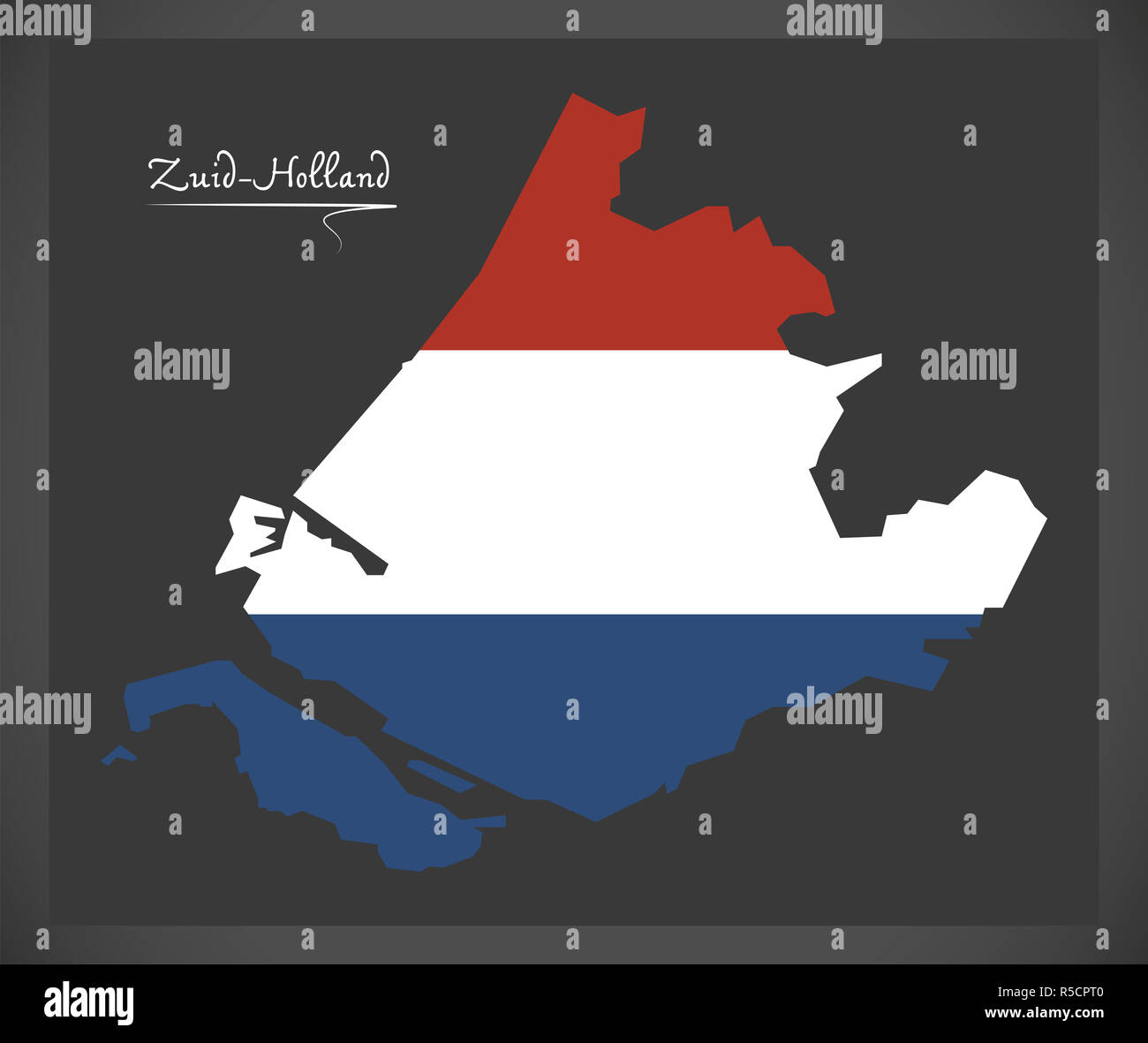 Zuid-Holland Netherlands map with Dutch national flag illustration ...
