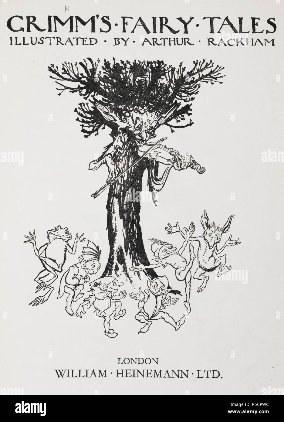 Title page depicting a tree playing a violin with elves dancing. Grimm ...