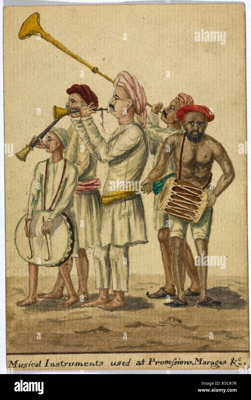 Musical instruments used at processions. Bombay Views and Costume. 1810 ...
