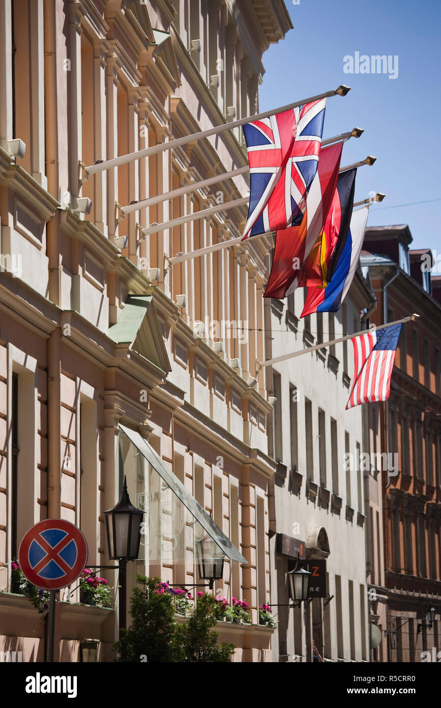 Latvia, Riga, Old Riga, Grand Palace Hotel, flags Stock Photo - Alamy