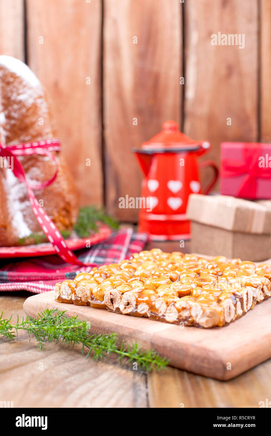 Traditional Christmas sweets made from nuts and caramel. Dessert on ...