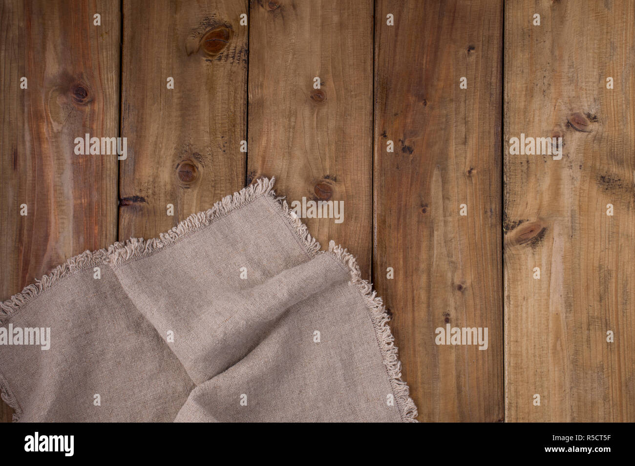 wooden background and napkin vintage. Photo in the style of rustic. Top ...