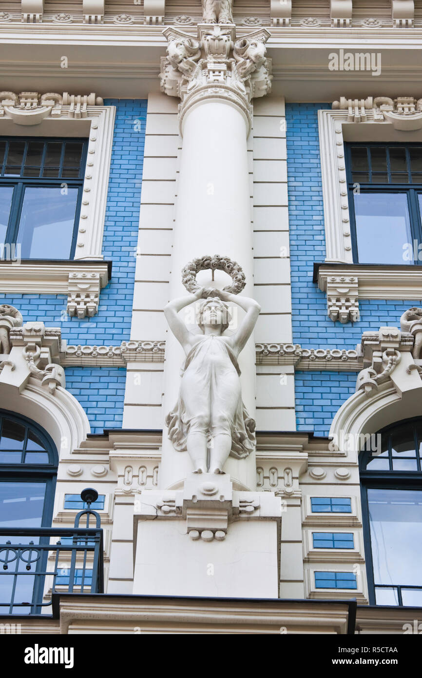 Latvia, Riga, Art Nouveau District, building detail at 4a Strelnieku ...