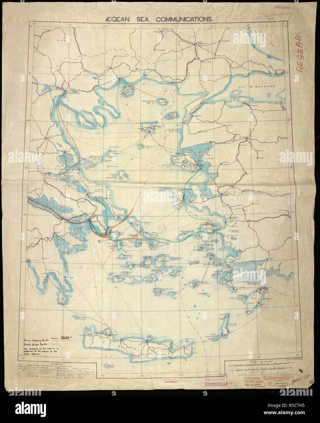 Map showing Aegean Sea communications, dated 1941. Aegean Sea ...