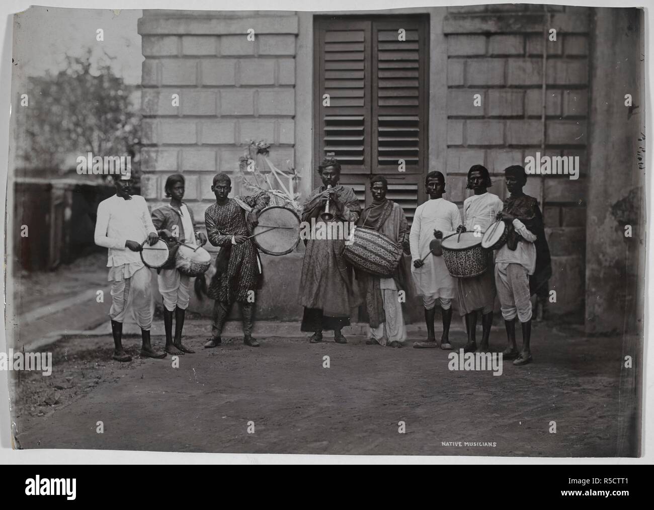 Native musicians [Northern India]. A group of musicians posing with ...