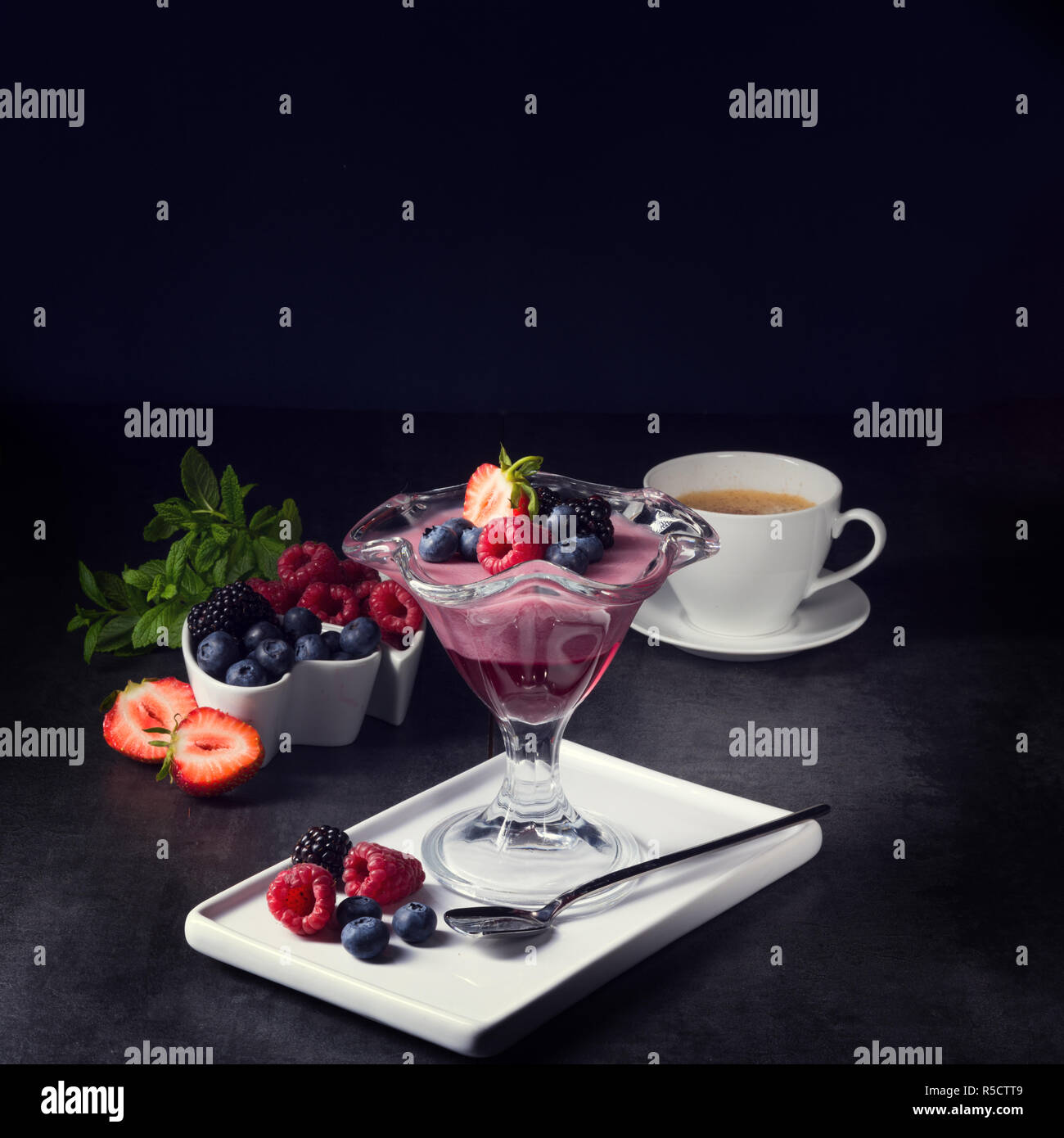delicious pudding with wild berry Stock Photo - Alamy