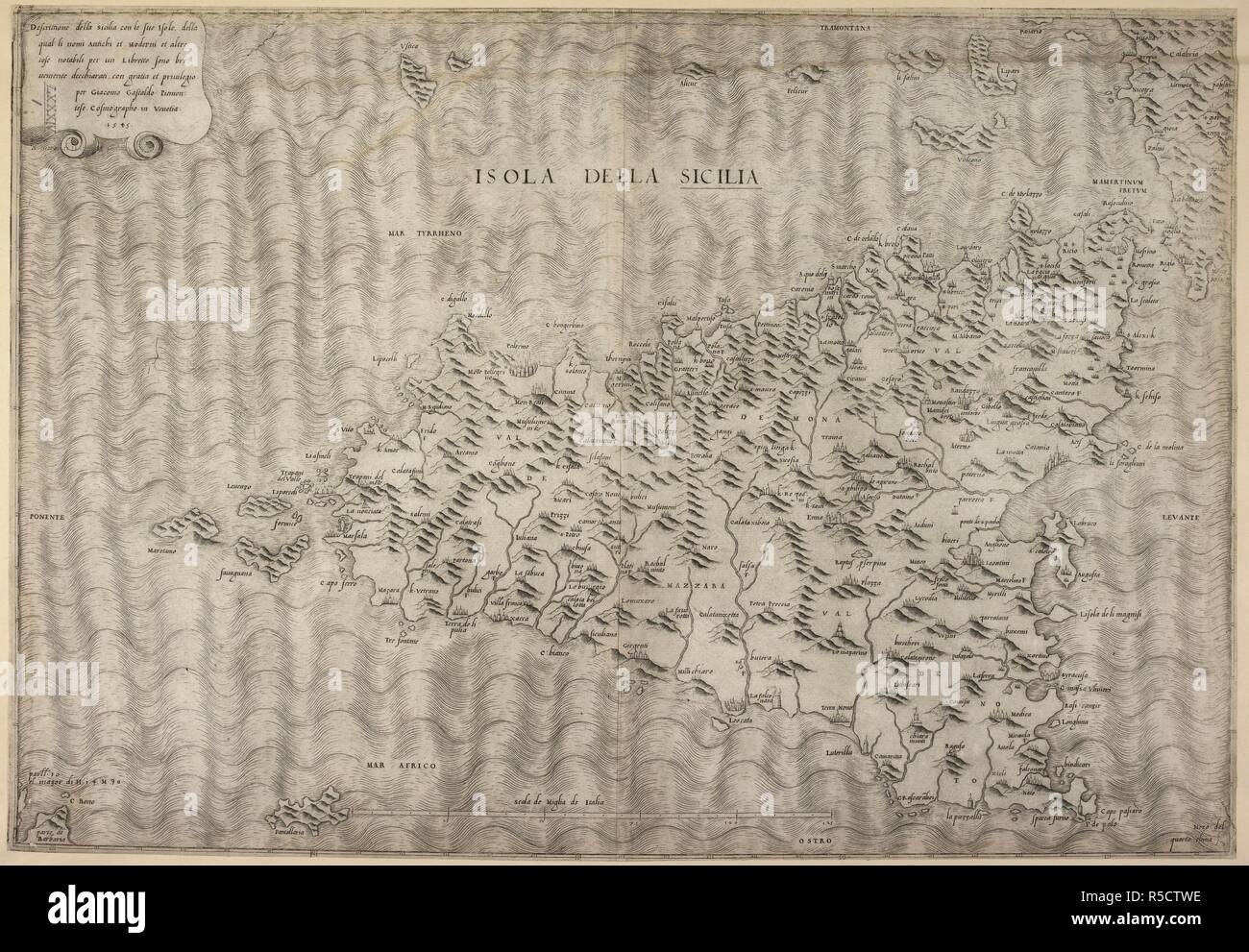 Map of the island of Sicily. Isola della Sicilia. 1545. Source: Maps K ...