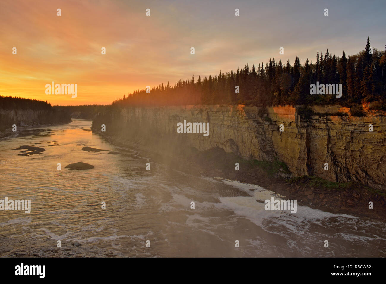 Hay River Gorge below Alexandra Falls at dawn, Twin Falls Territorial ...