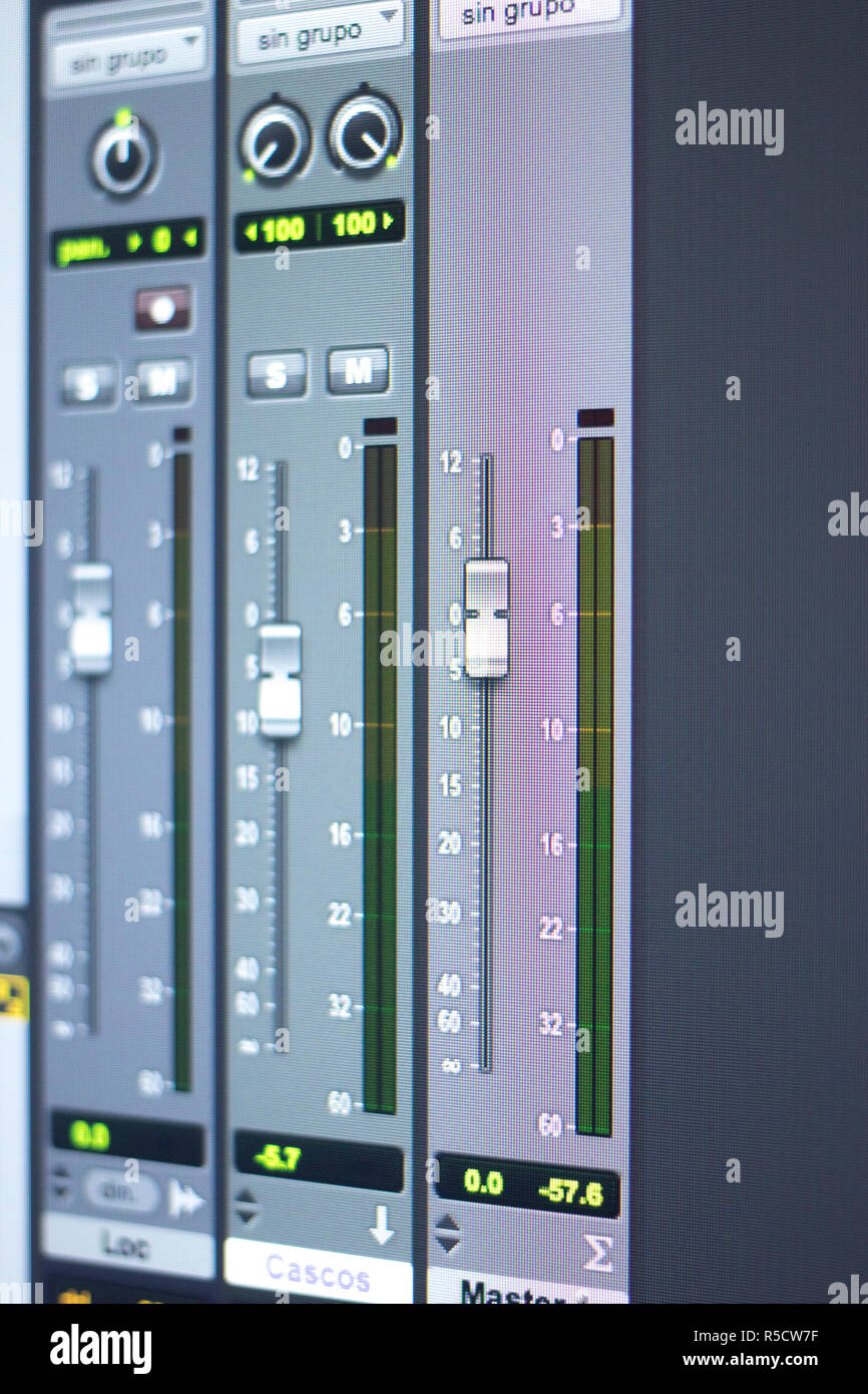 Recording studio audio computer editing mixing program sound controls ...