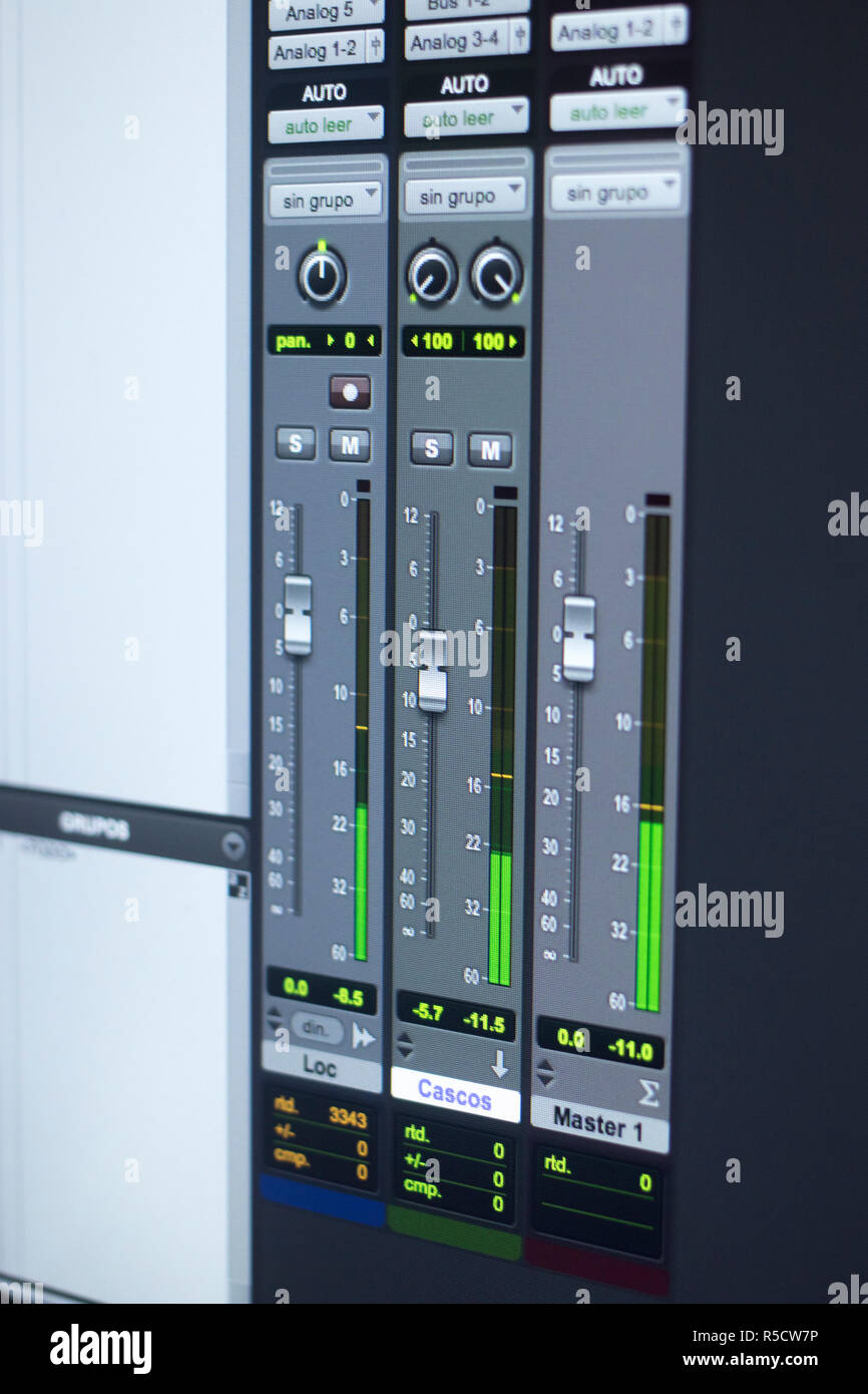 Recording studio audio computer editing mixing program sound controls ...