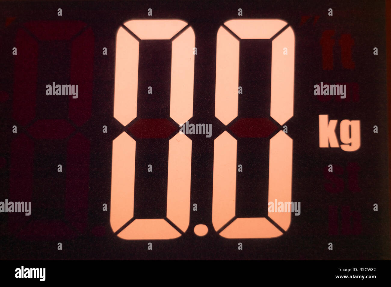 Digital scales 0.00 kg number readout of zero wieight in kilograms and ...