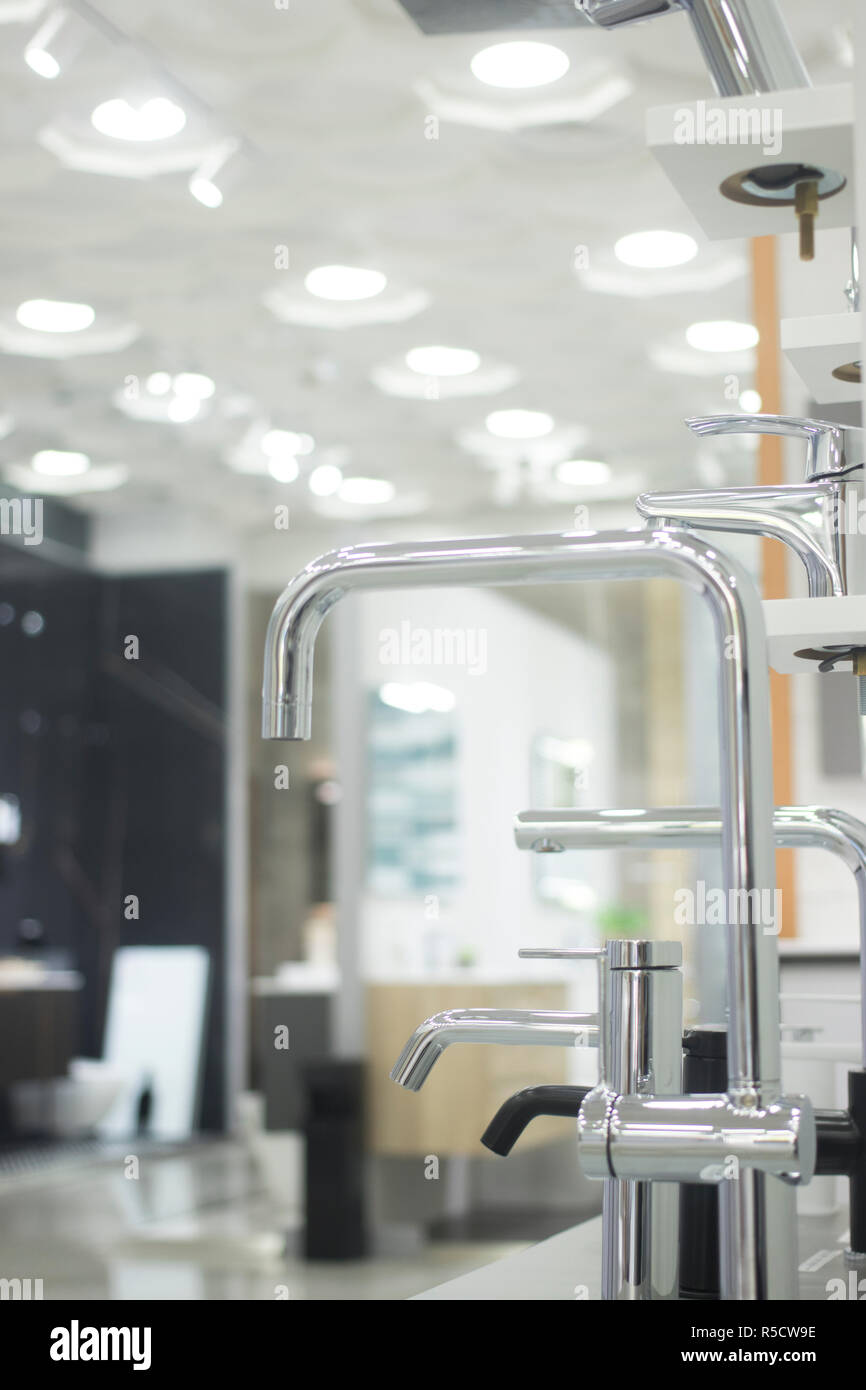 Bathroom showroom display of new sink chrome tap design option for home ...