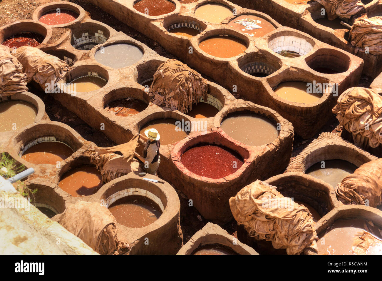 Morocco, Fes, Medina (Old Town), Traditional old tanneries Stock Photo ...