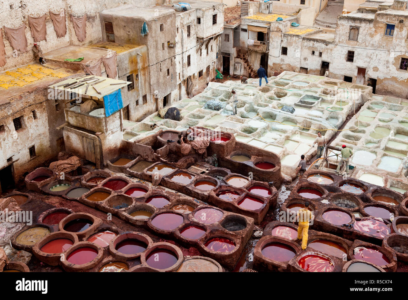 Medieval traditional tanneries of Fez Morocco Stock Photo - Alamy