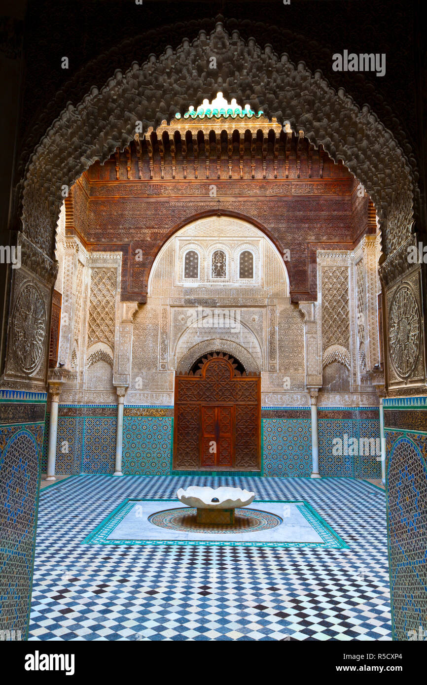 The beautifully ornate interior of Madersa Bou Inania, Fes, Morocco ...