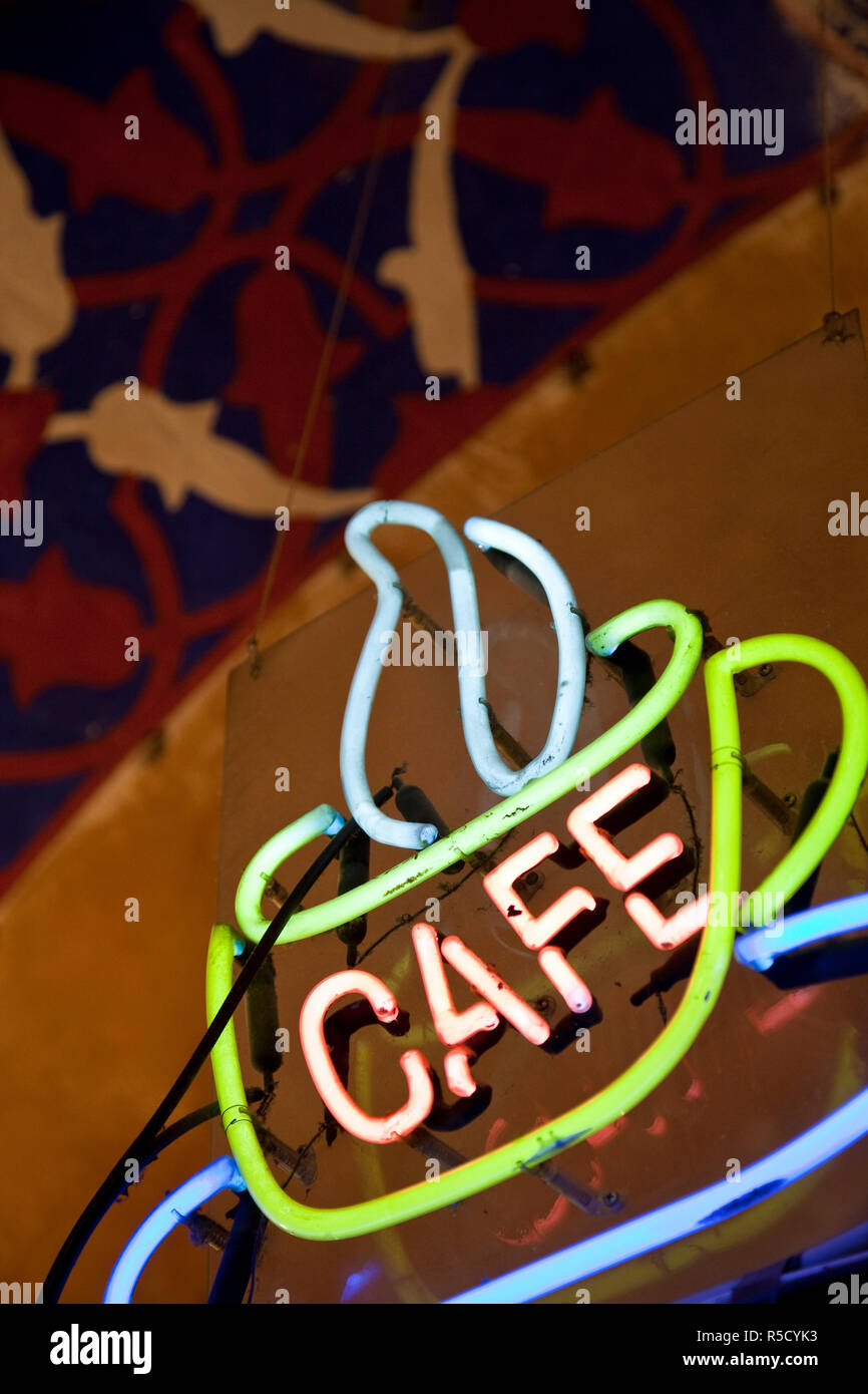 Neon sign for cafe, Grand Bazaar, Istanbul, Turkey Stock Photo - Alamy