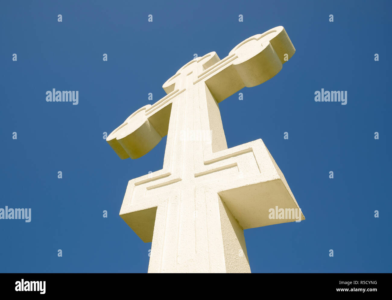 White orthodox christian cross on blue sky background Stock Photo - Alamy