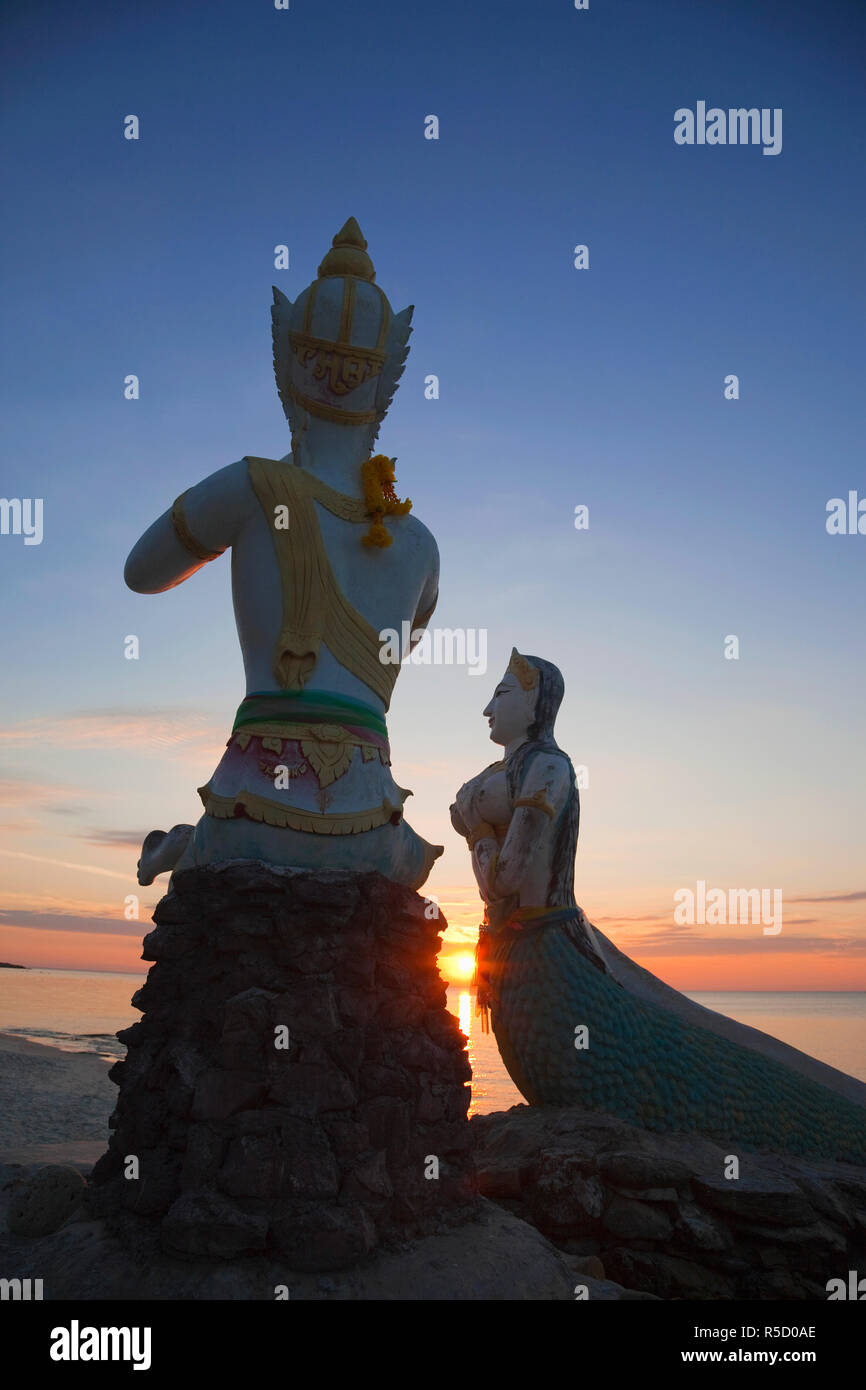 Thailand, Ko Samet, Saikaew Beach, Flute Player and Mermaid Statue ...