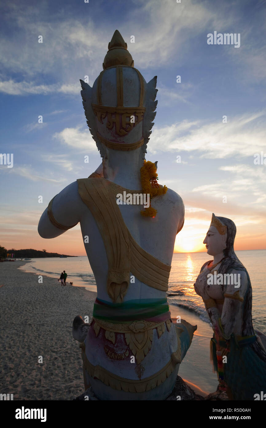 Thailand, Ko Samet, Saikaew Beach, Flute Player and Mermaid Statue ...