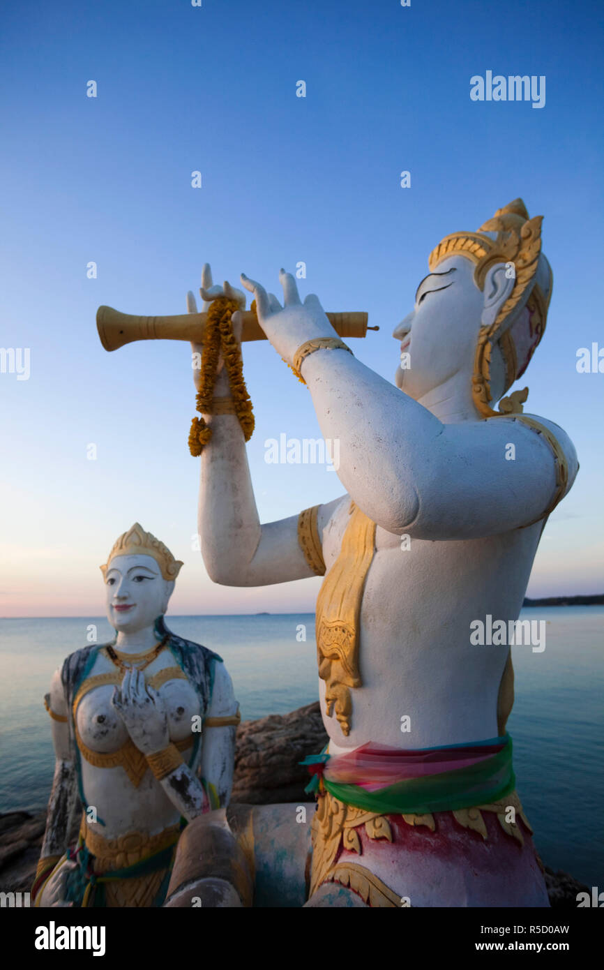 Thailand, Ko Samet, Saikaew Beach, Flute Player and Mermaid Statue ...