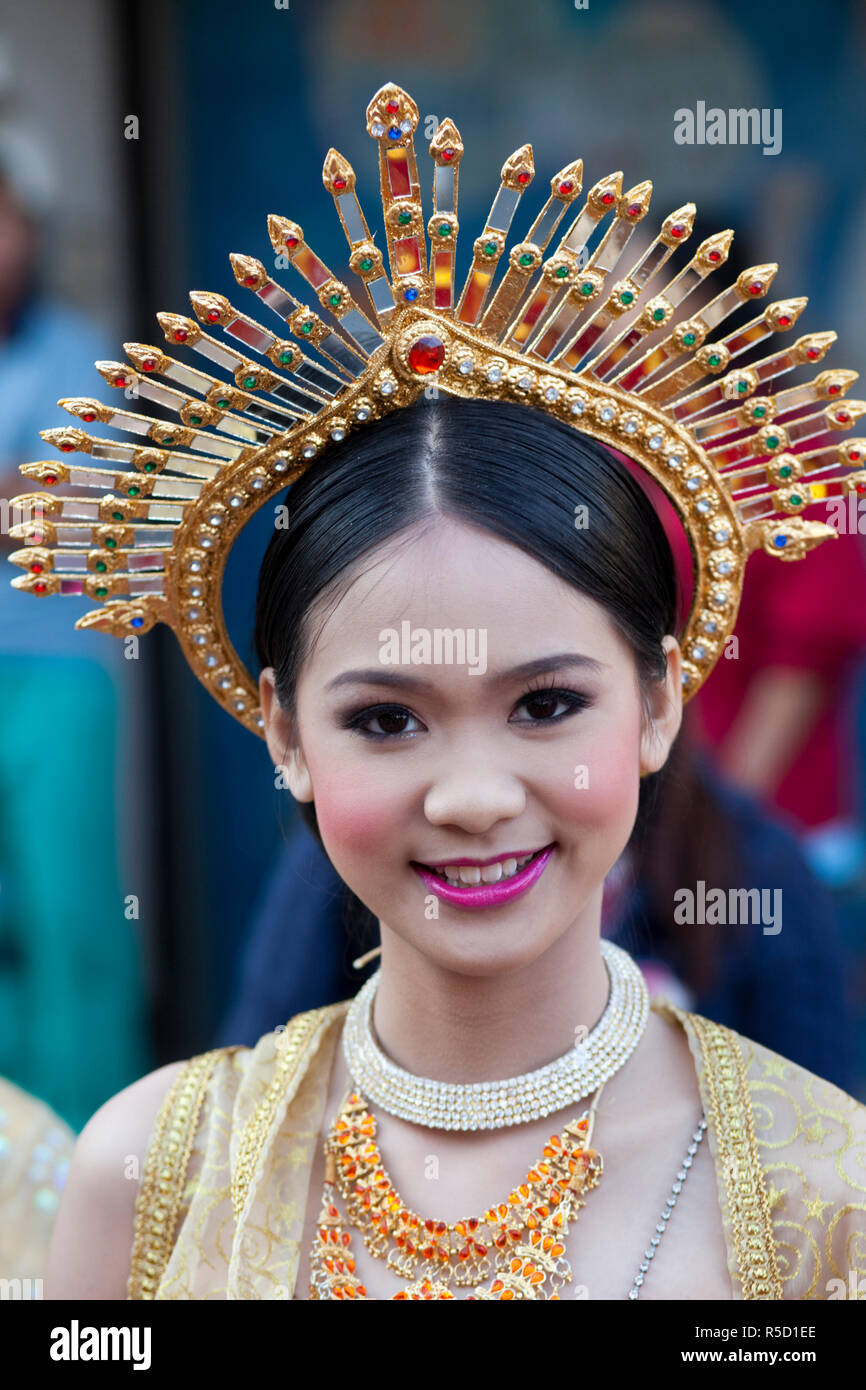 Thailand Chiang Mai Chiang Mai Flower Festival Portrait Of Girl In Traditional Thai Costume