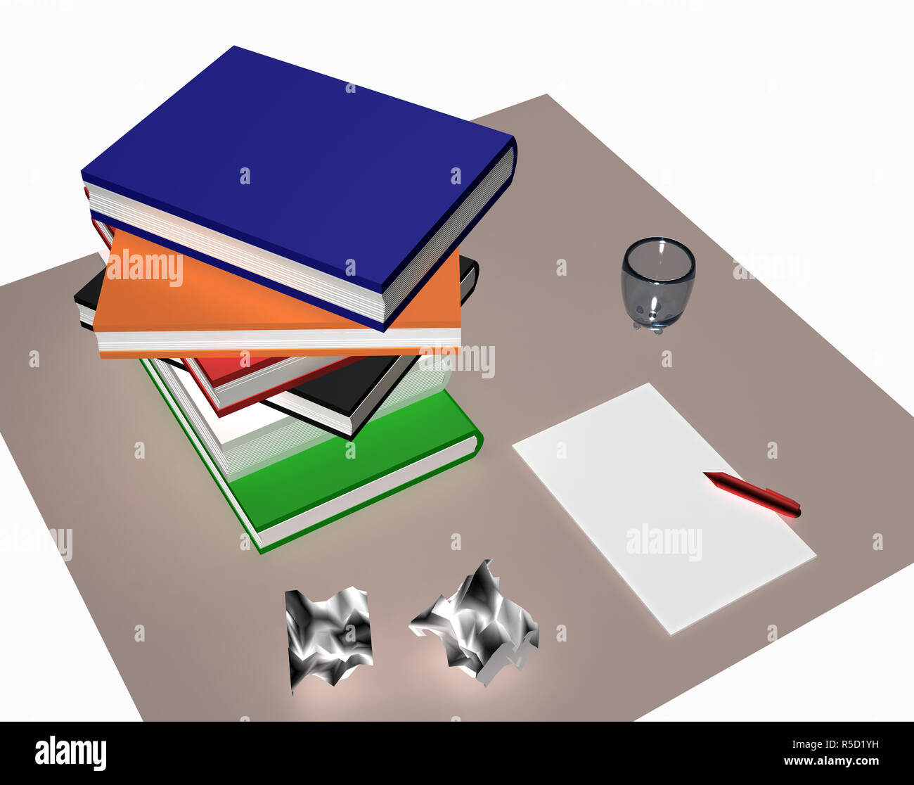 stack of books on desk isolated Stock Photo - Alamy