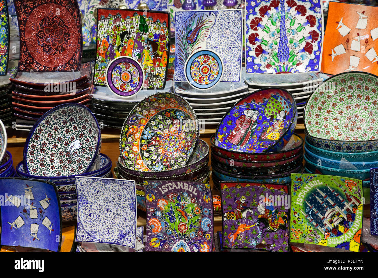 Turkey, Istanbul, Sultanahmet, Grand Bazaar, Ceramic Crockery Shop ...